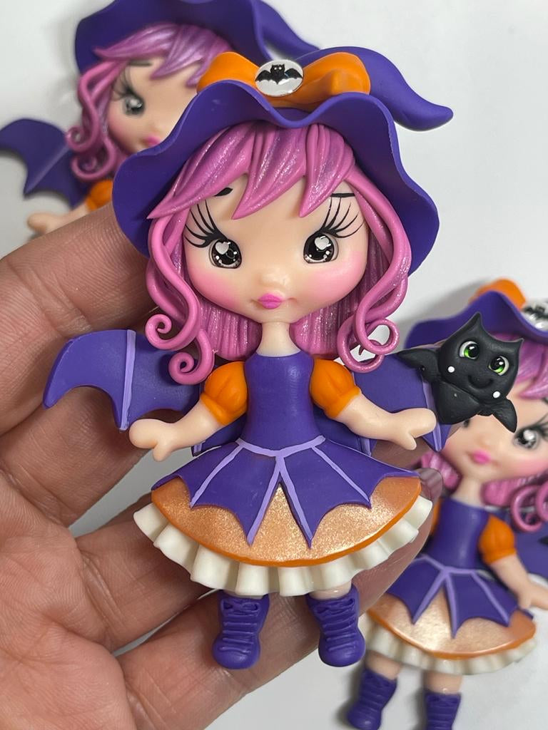 Moonlight Bat Girl Halloween Clay Figurine - Handmade – fairydustclay